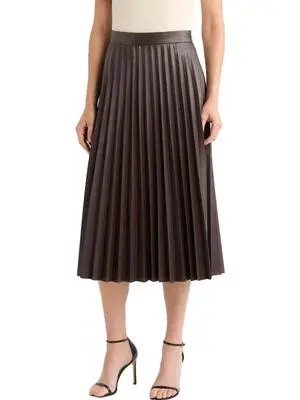 TAHARI ASL Pleated Faux Leather Midi Skirt - Espresso