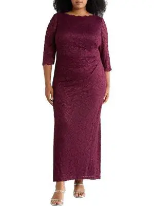 JESSICA HOWARD Side Tuck Lace Sheath Gown - Chocolate