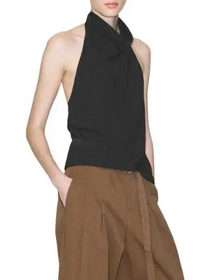 Mango Draped Halter Top - Black