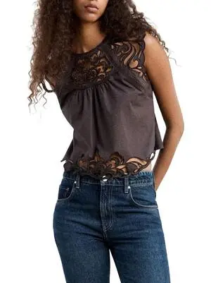Mango Cotton Openwork Sleeveless Top - Brown