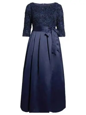 JESSICA HOWARD Sequin Floral Lace Gown With Satin Skirt - Navy