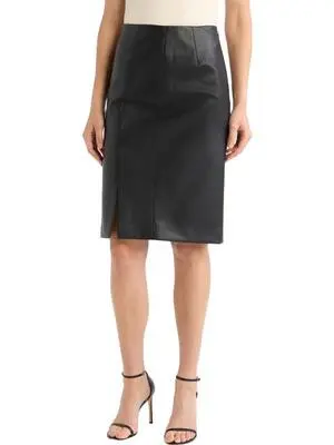TAHARI ASL Faux Leather Pencil Skirt - Black