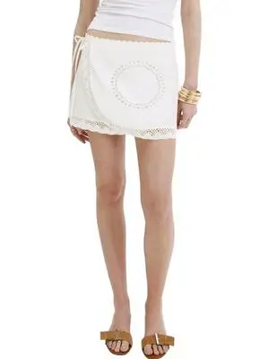 Mango Openwork Embroidered Cotton Miniskirt - White