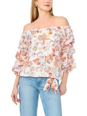 Vince Camuto Off The Shoulder Bubble Sleeve Top - Fiery Red