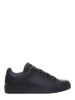 Dolce & Gabbana Leather Sneakers With Logo - Black