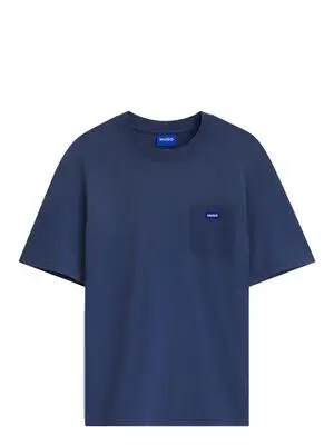 Hugo Regular-fit T-shirt In Washed Cotton With Logo Badge - Dark Blue