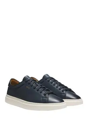 BOSS Cupsole Sneakers In Smooth Leather With Gold-tone Logo - Dark Blue
