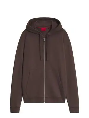 Hugo Cotton-terry Zip-up Hoodie With Logo Print - Brown