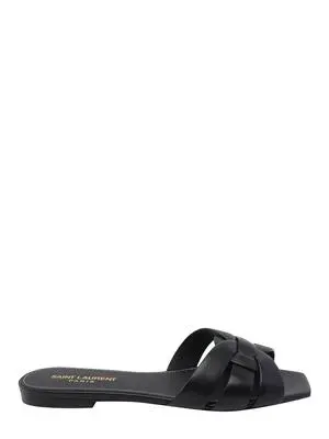 Saint Laurent SAINT LAURENT Black Leather Braided Slide Sandals Black
