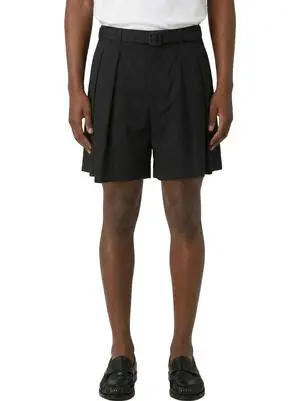Saint Laurent Cotton Pleated Belted Shorts - Black