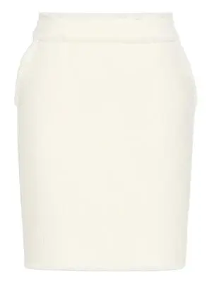 Max Mara Short Wool Jersey Skirt With Fringed Detailing - White