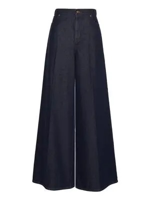Max Mara Denim-look Cotton Wide-leg Trousers - Midnightblue