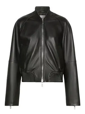 Max Mara Nappa Leather Bomber Jacket With Elasticated Stitching - Black