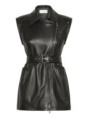 Max Mara Sleeveless Nappa Leather Jacket - Black