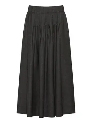 Max Mara Max Mara Stretch Wool Flannel A-Line Midi Skirt Dark Grey