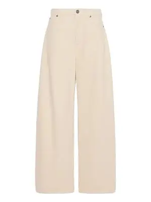 Max Mara Cotton Drill Wide-leg Trousers - Ivory