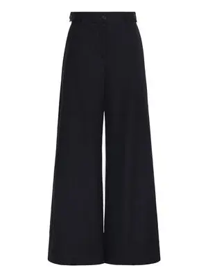 Max Mara Max Mara Wool And Cotton Gabardine Wide-Leg Trousers Navy
