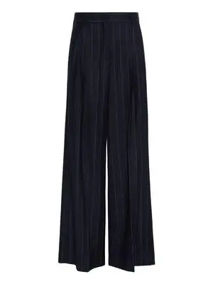 Max Mara Wool Pinstriped Flannel Trousers - Navy