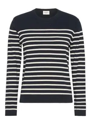 Max Mara Striped Silk And Wool Crew Neck Sweater - Navy