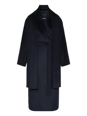 Max Mara Double Wool And Cashmere Robe Coat - Midnightblue