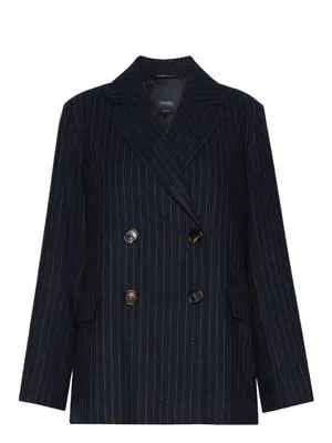 Max Mara Double-breasted Pinstripe Wool Jacket - Midnightblue