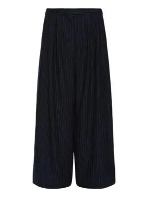 Max Mara Max Mara Chalk-Stripe Wool Pleated Wide-Leg Trousers Midnightblue