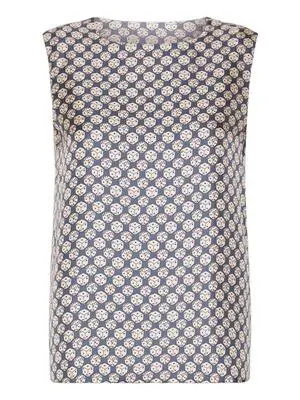 Max Mara Printed Silk Sleeveless Top - Navy