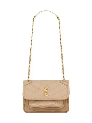 Saint Laurent Niki Mini In Vintage Leather - Clear Beige