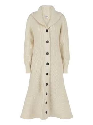Alexander McQueen Ribbed Wool Cardigan Coat - Ivory