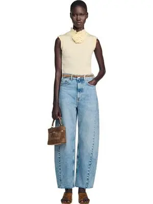 SANDRO Sandro Smocked Sleeveless T-Shirt With Floral Embellishment