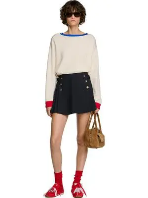 Sandro Contrast Trim Wool Sweater - Ecru