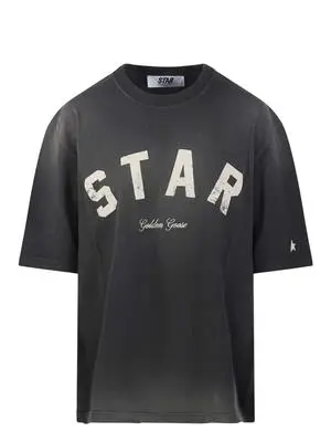 GOLDEN GOOSE Star T-shirt Relaxed Fit, Cotton Jersey, Washed Finish - Grey