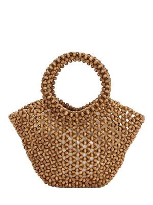 8 OTHER REASONS 8 Other Reasons Wood Bead Tote Rounded Top Handle Bag In Tan.