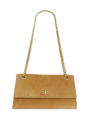 Tory Burch Kira Turnlock Suede Shoulder Bag In Tan - Toffee