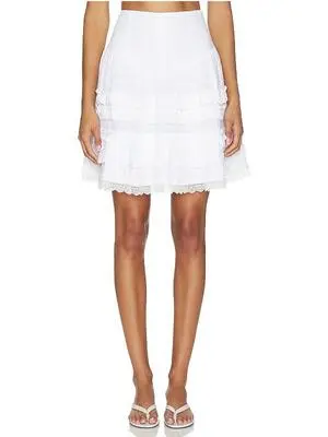 GANNI Broderie Anglaise Mini Tiered Frill Skirt In White - Bright White