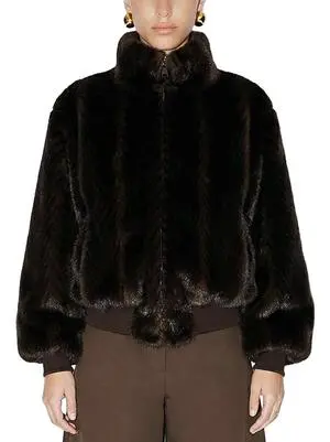 Ronny Kobo Mischa Faux Fur Bomber Jacket - Brown Multi