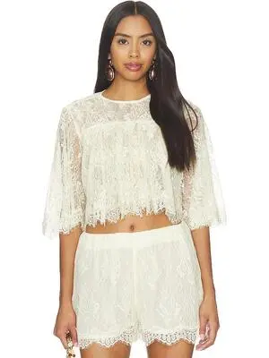 Hemant & Nandita Lace Ruffle Top - Eggshell