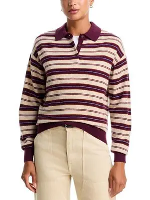 Guest In Residence Cashmere Collegiate Stripe Polo - Fig Combo