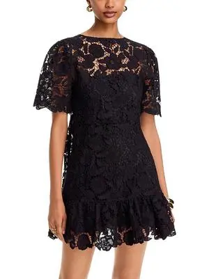 Aqua Lace Flounce Mini Dress Exclusive - Black