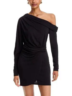 Aqua Off The Shoulder Jersey Mini Dress Exclusive - Black