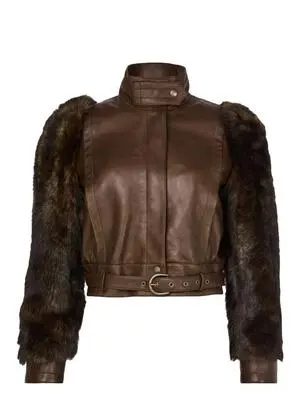 Chloé High Collar Long Sleeve Leather Jacket - Black
