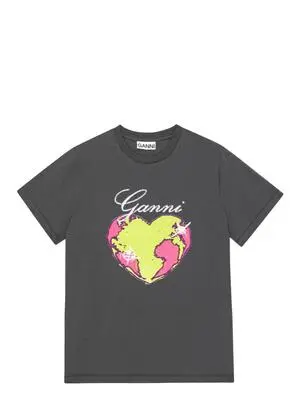 GANNI Relaxed Fit Heart Earth Graphic T-shirt - Gray