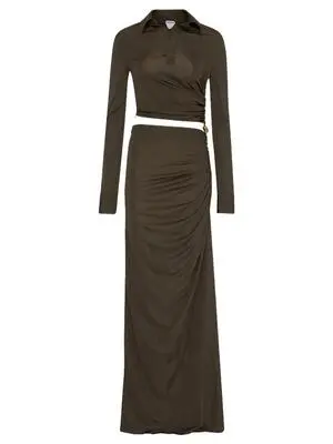 Bottega Veneta Polo Collar Long-sleeved Dress - Green