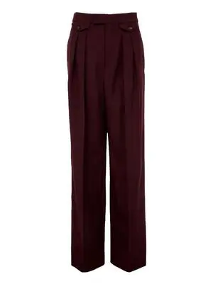 Chloé Pleated Straight Leg Trousers - Brown