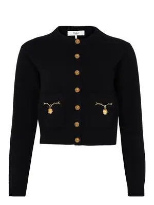 Chloé Buttoned Ribbed Crop Cardigan - Black