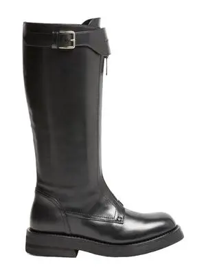 Alexander McQueen Over-the-knee Leather Boots With Buckled Strap - Black