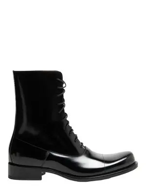 THE ROW The Row Kai Lace-Up Patent Leather Ankle Boots Black