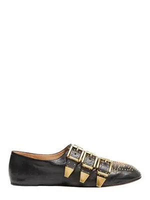 Chloé Chloe Pointed-Toe Flats With Buckled Straps And Gold Finish Black