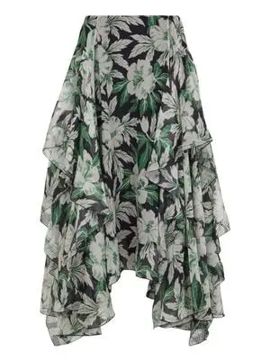 Loewe Floral Print Asymmetric Midi Skirt - Gray
