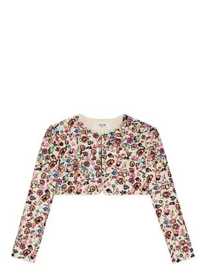 Celine Embroidered Bolero Jacket In Diagonal Wool - Off White
